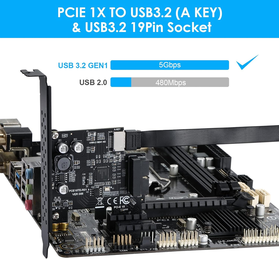 PCI-E 1X to USB 3.2 GEN1 5Gbps 20Pin Front Panel Header To Type-C Front ...