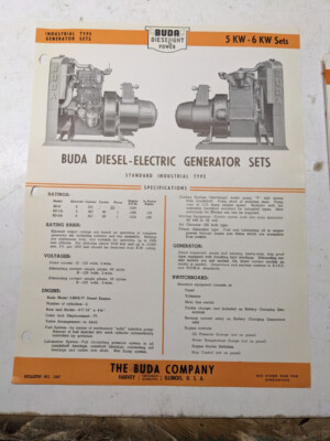 BUDA DIESEL ELECTRIC GENERATOR SETS SPECIFICATIONS SALES BROCHURE 1948 ...