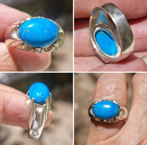 Turquoise خاتم فيروز ازرقFeroz Blue color stone 925 silver man ring 9.5 ...