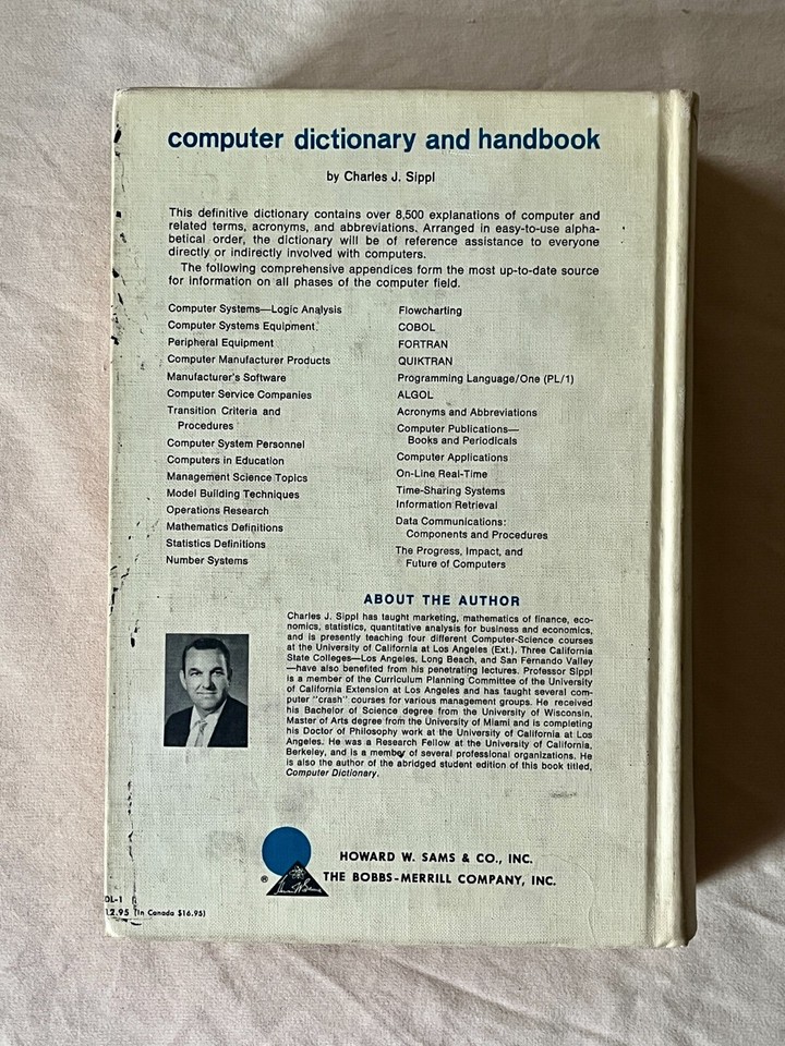 CHARLES J SIPPL Computer Dictionary & Handbook - 1966 First Edition ...