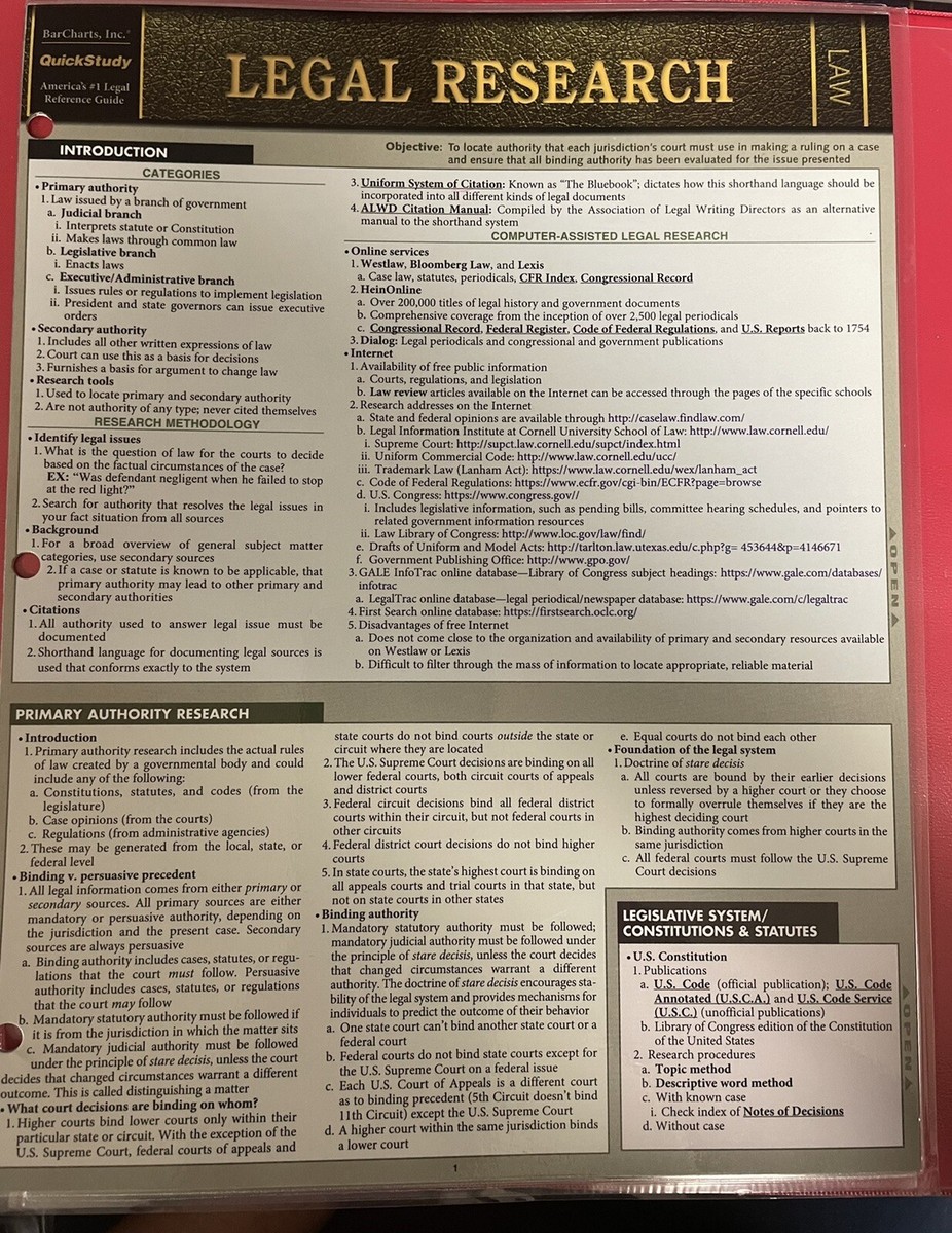 Legal Reference Sheet In Text Citations Of Legal Materials Reference