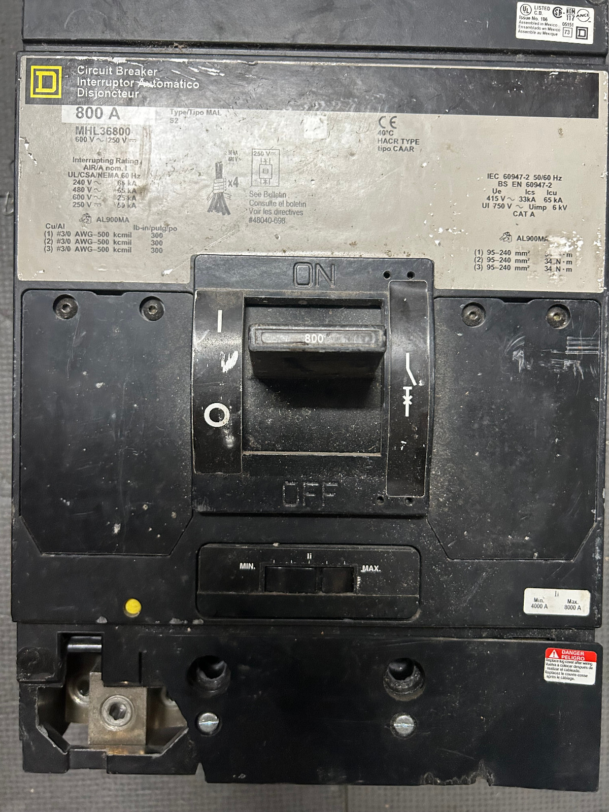 Square D MH36800 3 Pole Circuit Breaker | eBay