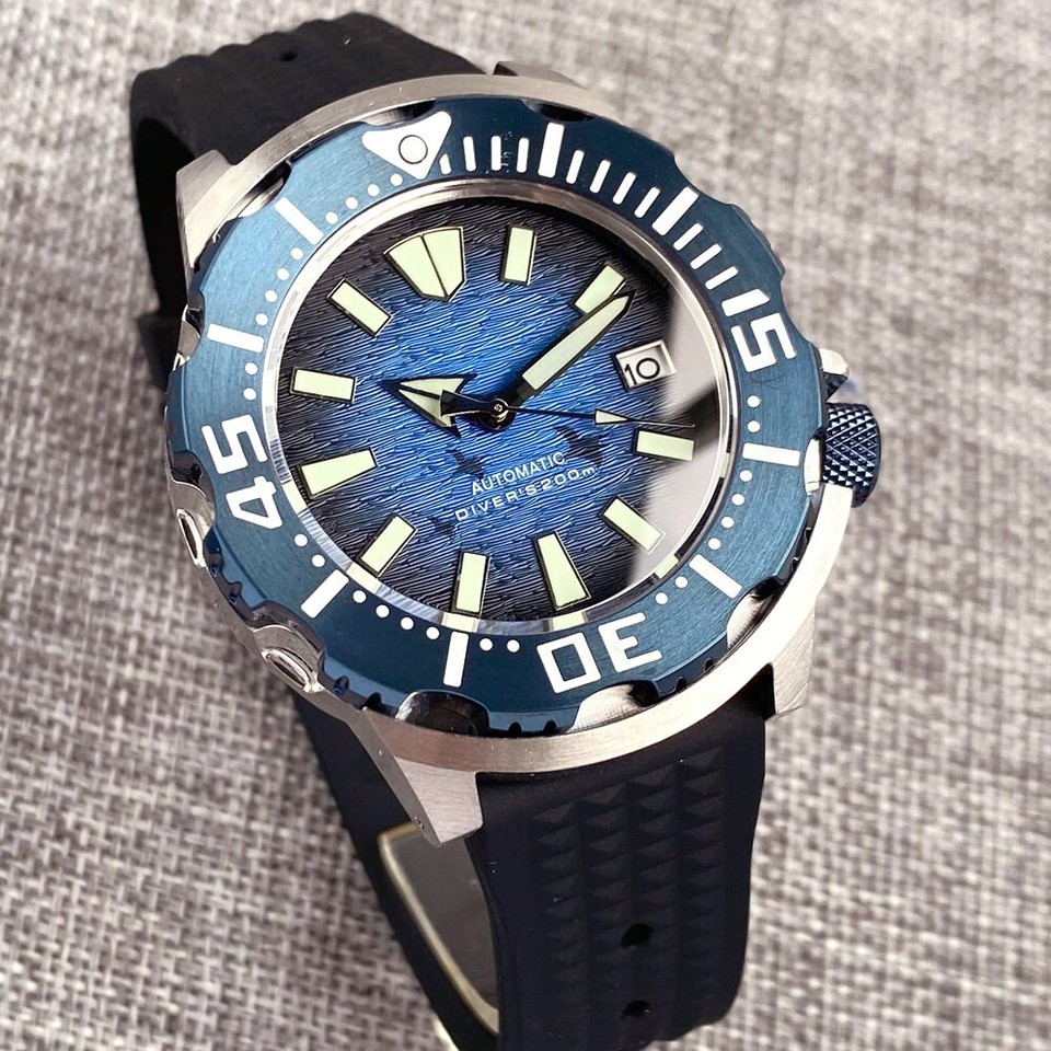 42mm Monster Deep Sea Blue Dial Japan NH35 AR Sapphire 200m Waterproof ...