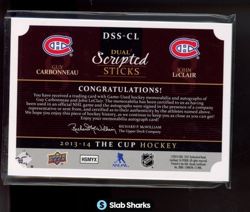 2013 UD THE CUP GUY CARBONNEAU JOHN LECLAIR DUAL SCRIPTED STICKS AUTO ...