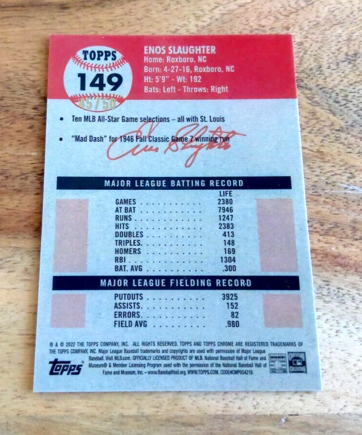 Enos Slaughter 2022 Topps Chrome Platinum Anniversary #149 Golf ...