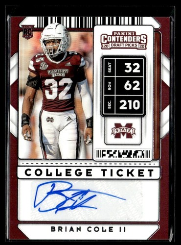 2019 Contenders DP College Ticket Brian Cole Rookie Auto Mississippi ...