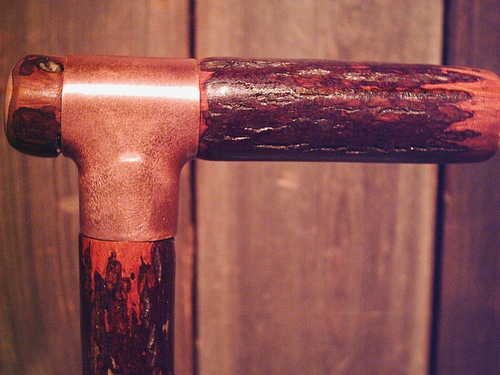 natural hickory T handle walking stick cane COPPER connector hickory ...