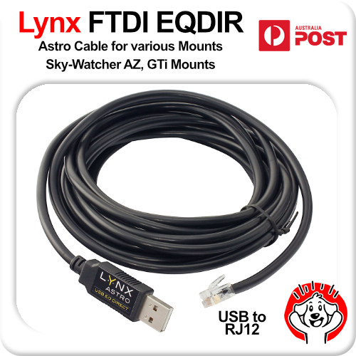 LYNX RJ12 FTDI EQDIR USB Cable Adaptor for Skywatcher AZ GTi Mounts (2m ...