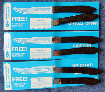 6 Vintage QUIKUT Stainless QUIKKLE STEAK KNIVES, Knife in Cardboard ...