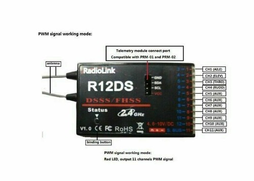 RadioLink R12DS 12CH 12 Channel Receiver 2.4Ghz For AT10 AT10II | eBay