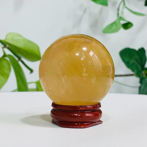 114g Natural Yellow Iceland Spar Quartz Sphere Crystal Ball Energy ...