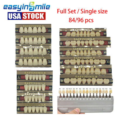 84/96Pcs Dental Resin Acrylic Teeth Denture DIY Full Set Teeth Shade A1 ...