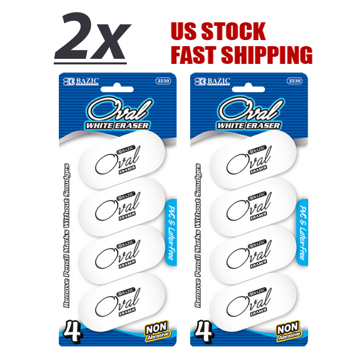 2 Pack - New White Oval Erasers Excellent Quality latex-free 4 Per Pack ...