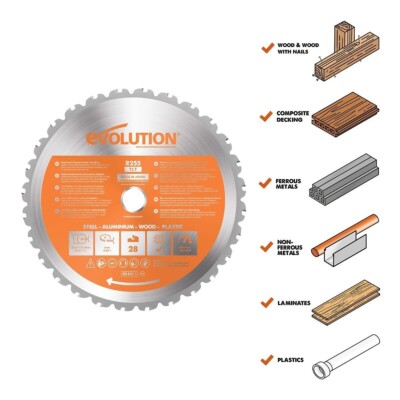 3 x Evolution Multi-Material Circular Saw Blade (dia) 255mm/10" 24T ...