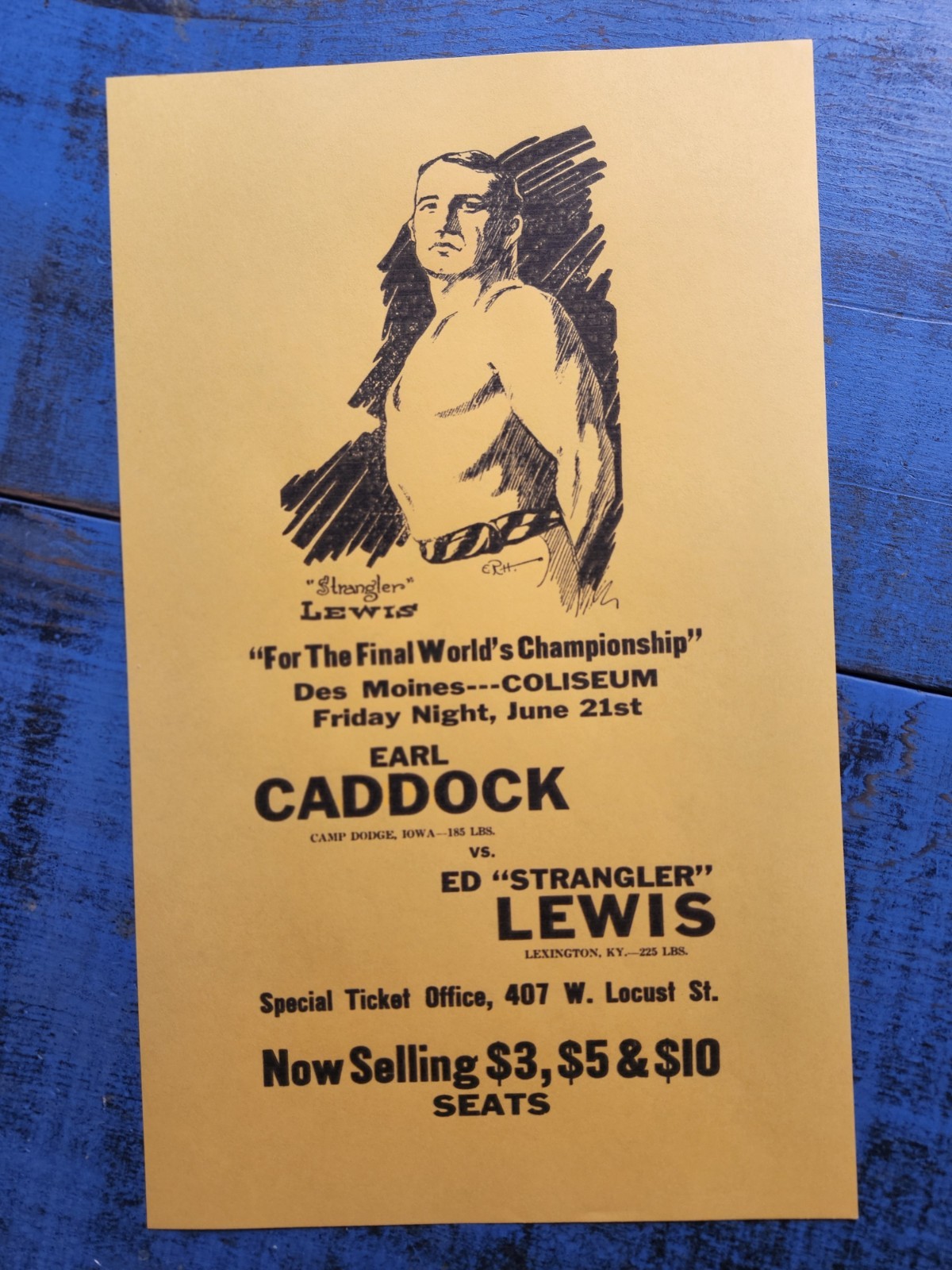 Wrestling Poster EARL CADDOCK V STARNGLER LEWIS DES MOINES IOWA | eBay