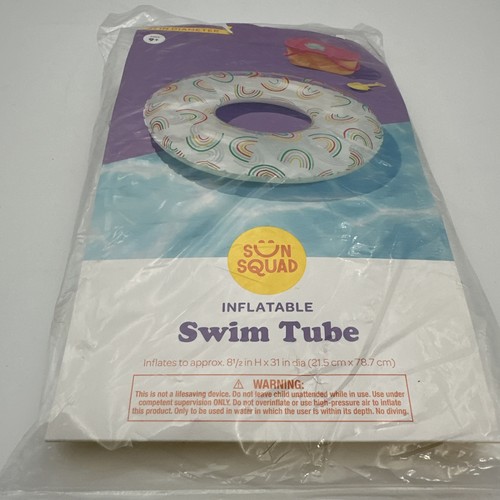 Sun Squad Inflatable Swim Tube Rainbow Ages 9+ 31" D Clear Pool Float ...
