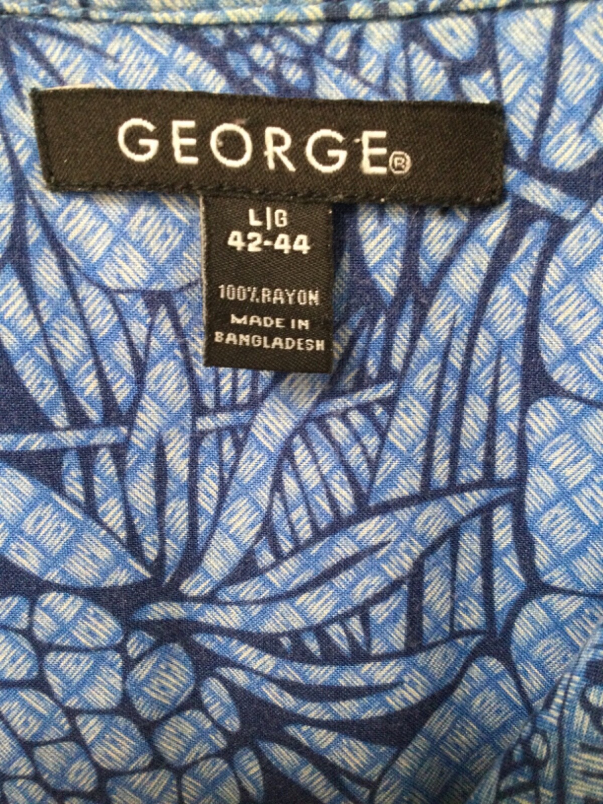 George Men's Large Hawaiian Shirt Blue with Light Blue Hibiscus ...