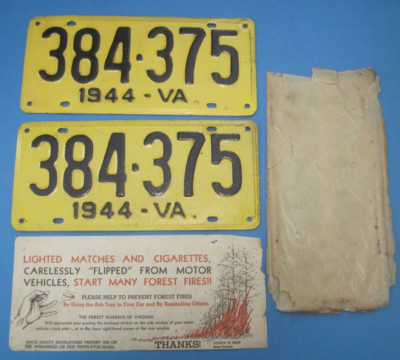 1944 Virginia Pair License Plates with rare inner paper divider ...