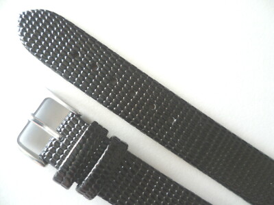 Mens 18mm extra long brown leather lizard grain quality watch strap ...