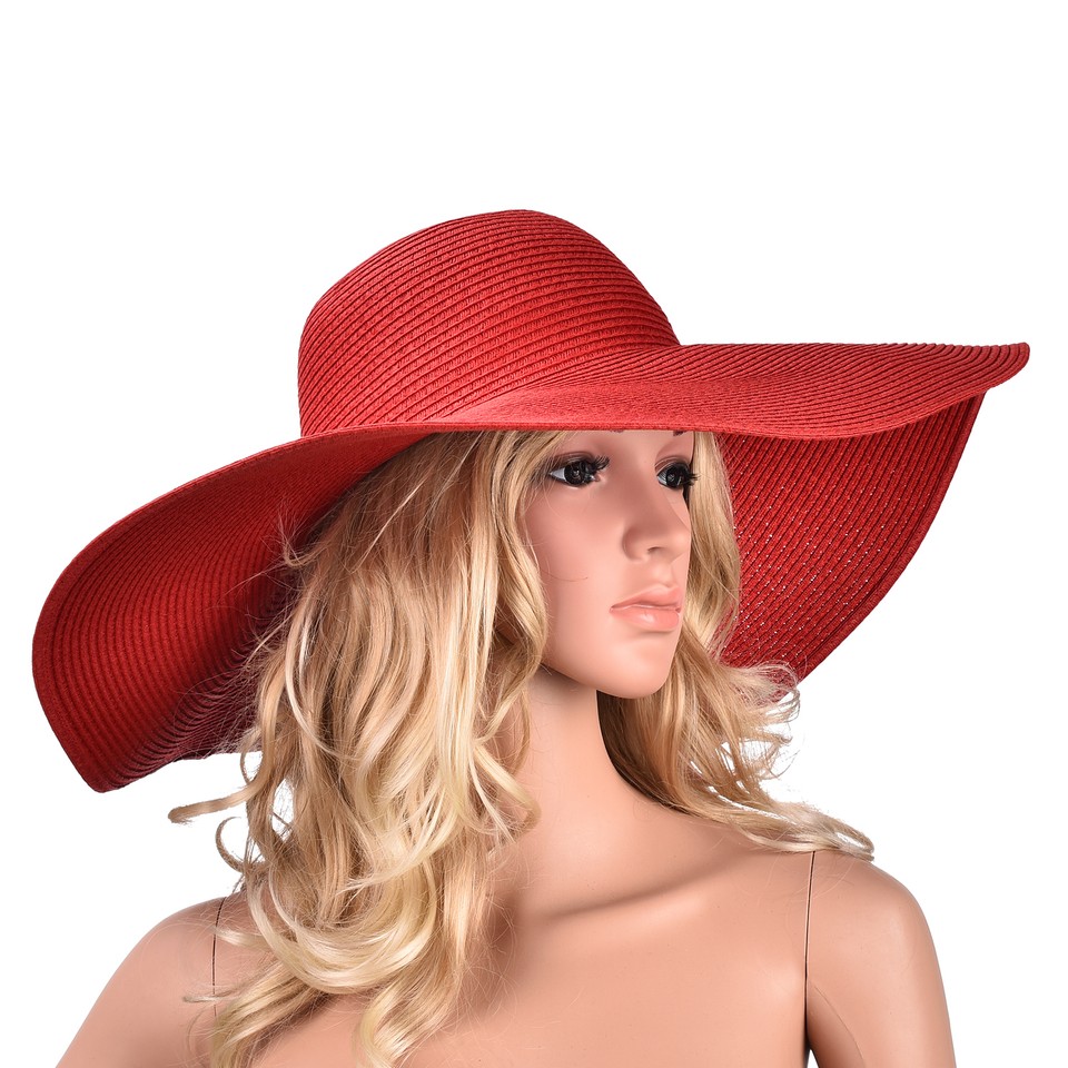6.7''Large Womens Wide Brim Straw Kentucky Derby Floppy Beach Summer ...