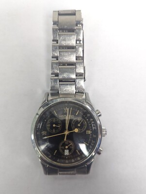Vintage Mens Stainless Hamilton Chronograph Tachymeter Date Dial Black ...