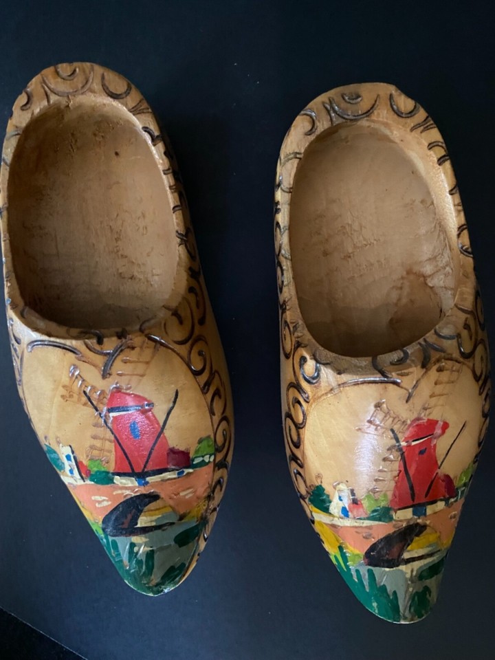 Vintage Pair Wooden Dutch Holland Clogs Hand Carved and Painted Shoes ...