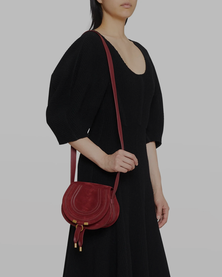 New CHLOE Marcie Cross-body Shoulder bag,SPAIN,Wine Dark Ruby Suede ...