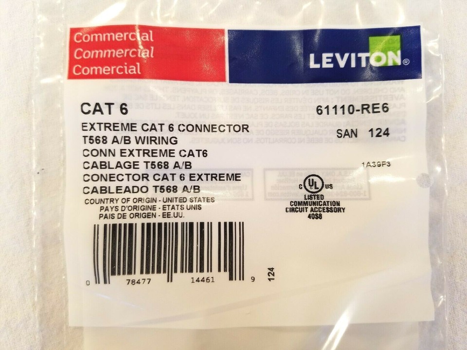 61110-RE6 Leviton eXtreme Cat 6 QuickPort Jack Keystone Fit - Black ...