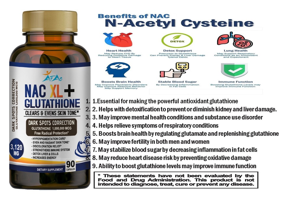 NAC N-Acetyl-Cysteine (NAC) 3120 mg 90 caps Immune System Function no ...
