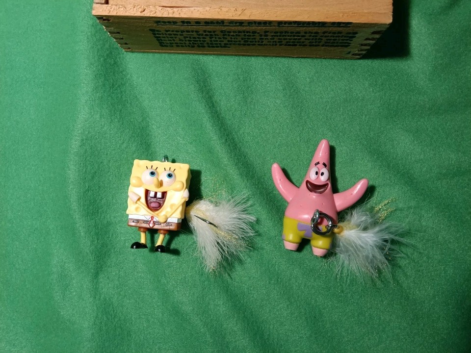 lot of 2 Novelty Fish Lures SpongeBob Squarepants , Patrick in wood box ...