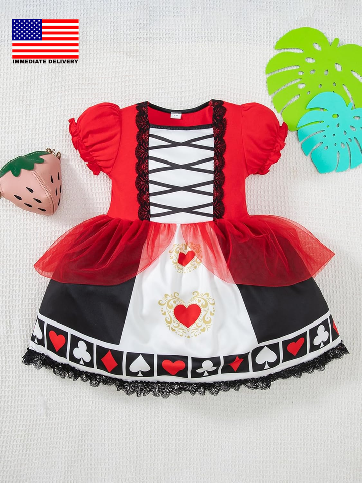 Red Hearts Princess Costume Queen Dress for Girls Wonderland Queen of ...