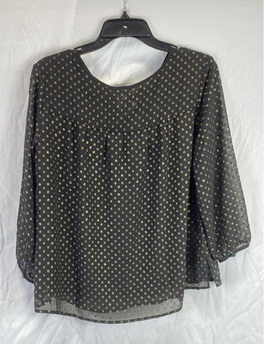NWT Hush Womens Black Metallic Spot Printed Tie Neck 3/4 Sleeve Blouse ...
