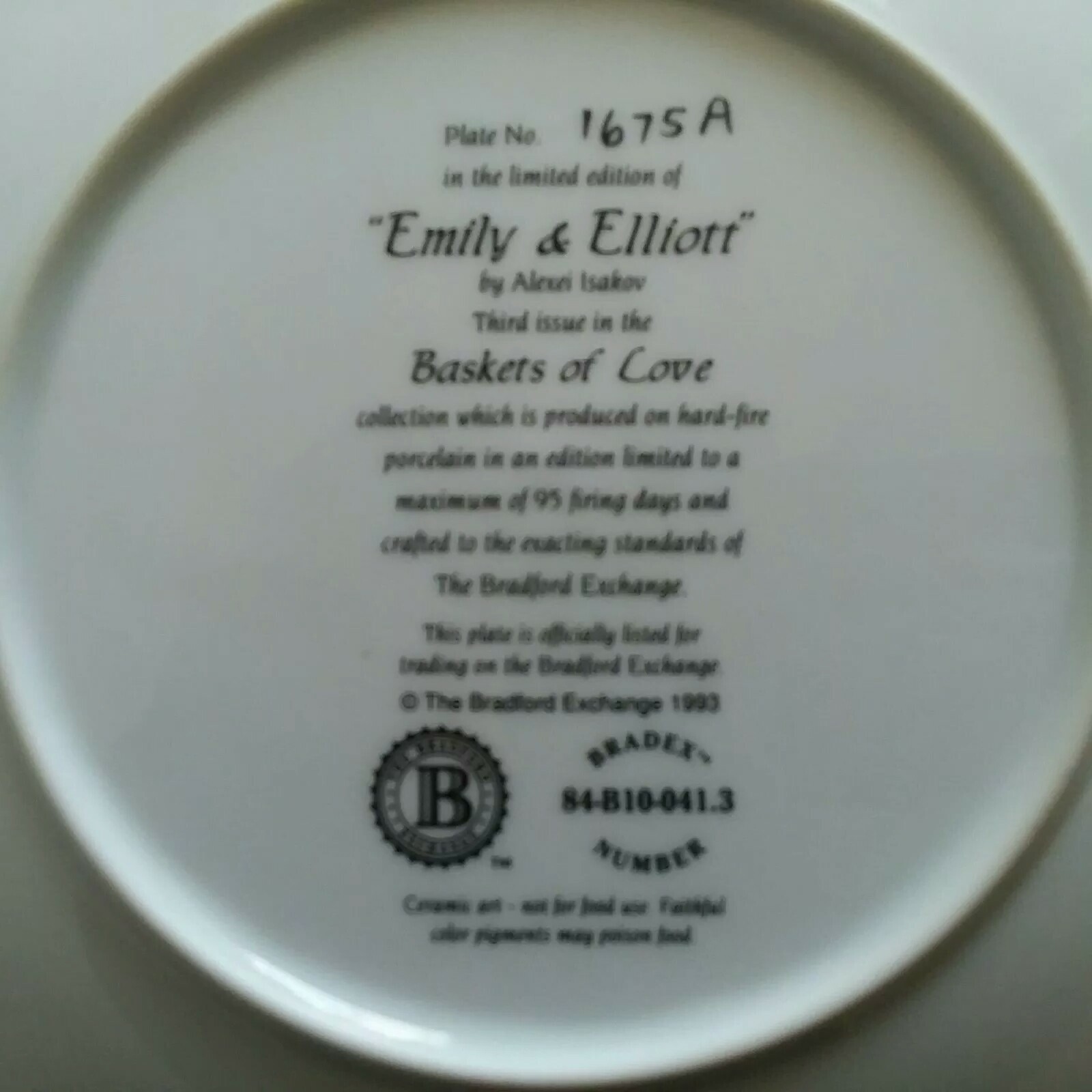 Bradford Exchange 'EMILY & ELLIOTT' Alexei Isakov Cat/Kitty Plate | eBay