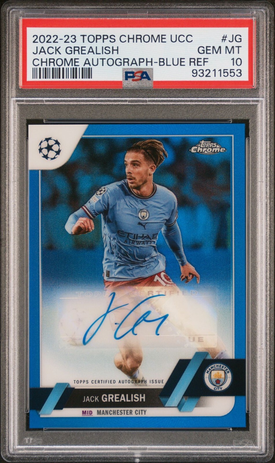 2022-23 Topps Chrome UEFA Jack Grealish Blue Refractor Auto /150 PSA 10 ...