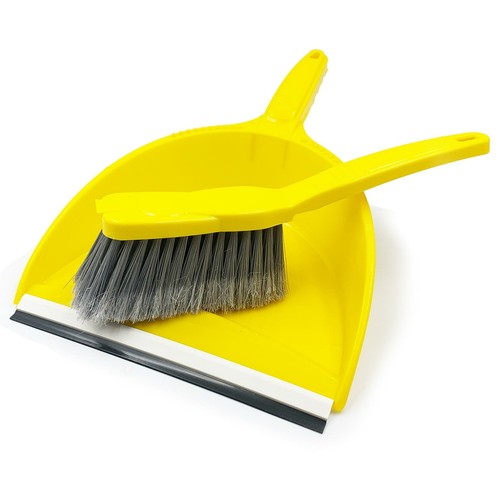 Yellow Dustpan and Brush Set Colour Coded Dust Pan Broom Sweeper Indoor ...