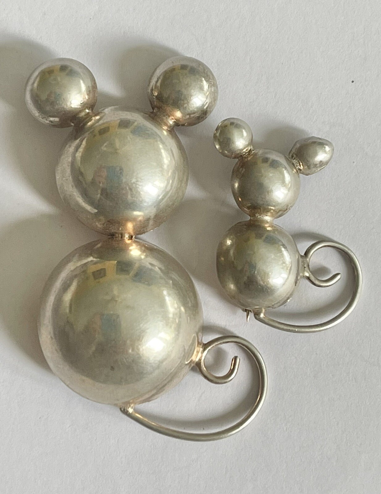 vintage sterling silver mouse brooch set with gilded neck rings. very ...