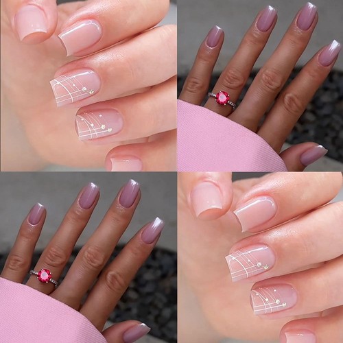 French Fake Nials Extra Short Square Nail Tips Fashion False Nails DIY ...