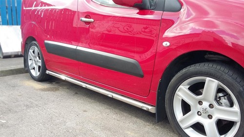 Side Bars + White LEDs For Peugeot Partner 2016-2019 Van Stainless ...