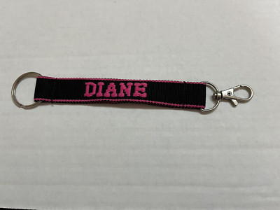 Diane Embroidered Name Strap Key Rings Keychains with Clasp black and ...