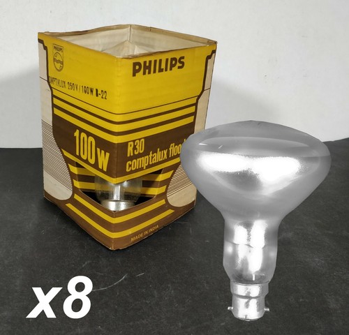 8 x Philips 100W R30 Reflector Light Globes Bulbs Bayonet B22 ...