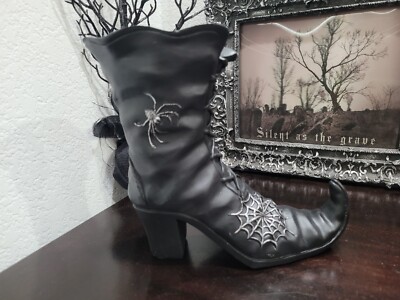 Halloween Witch Boot Spiderweb Candle Holder Resin Figurine Decor 8" | eBay