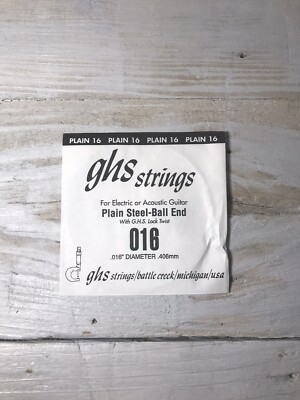 GHS Strings For Electric or Acoustic Guitar Plain Steel Ball End 016 ...