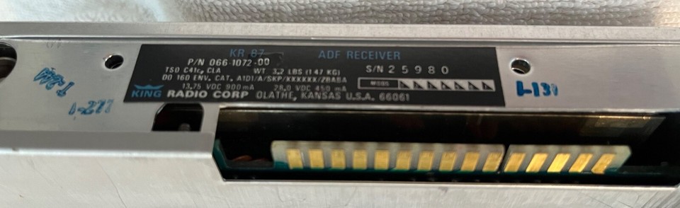 King KR 87 TSO ADF Receiver w/ Mounting Tray/Rack P/N 066-1072-00 ...