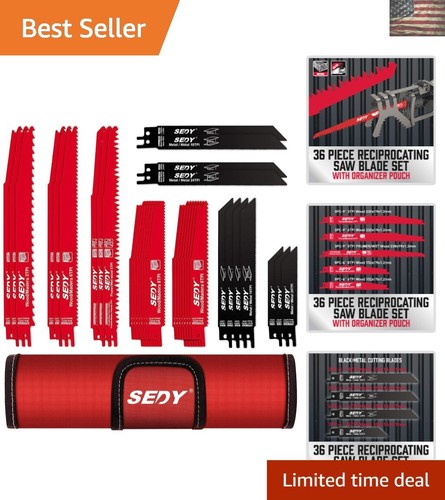 36-Piece Reciprocating Saw Blade Set with Storage Pouch for Wood ...