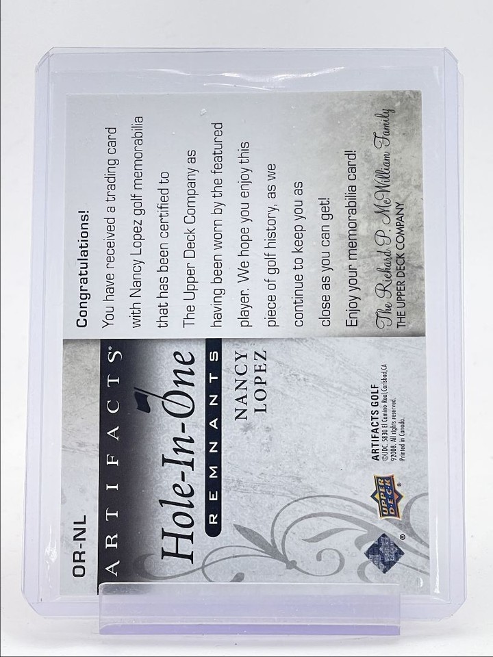NANCY LOPEZ 2008 UPPER DECK ARTIFACTS HOLE-IN-ONE REMNANTS PATCH Q4709 ...