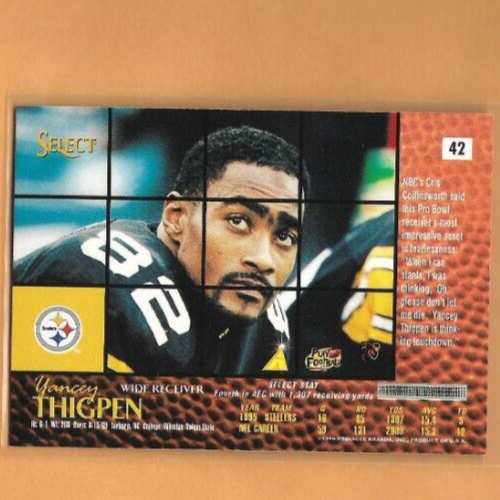 1996 Pinnacle Select Pittsburgh Steelers YANCEY THIGPEN Card, NFL #42 ...