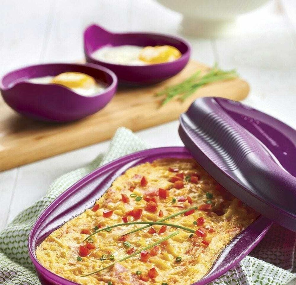 NEW TUPPERWARE Microwave Breakfast maker with inserts egg omelet oats ...
