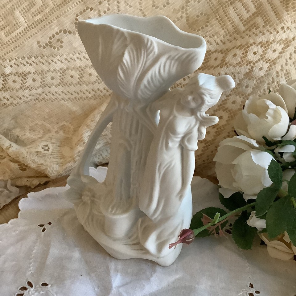 Vintage House of Goebel white bisque ceramic nymph fairy vase art ...