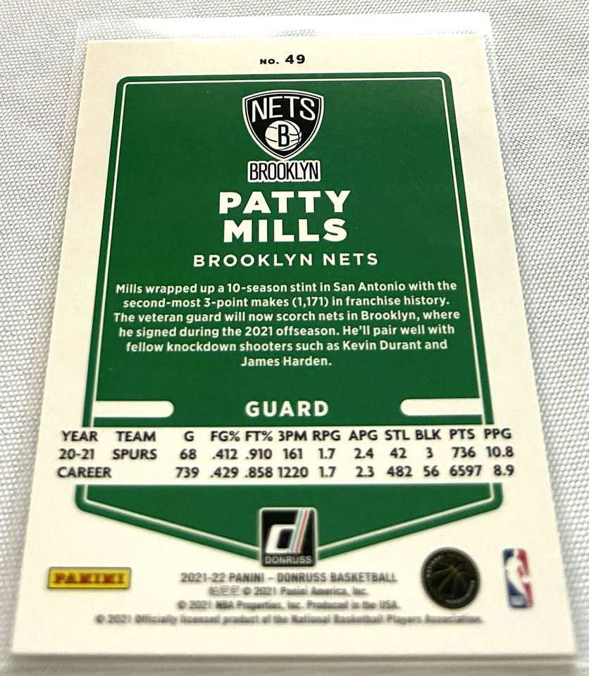 2021-22 Donruss Basketball Patty Mills Brooklyn Nets base card #49 | eBay