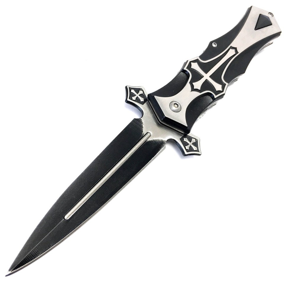 Tactical CELTIC CROSS Spring Open Assisted Folding STILETTO Pocket ...